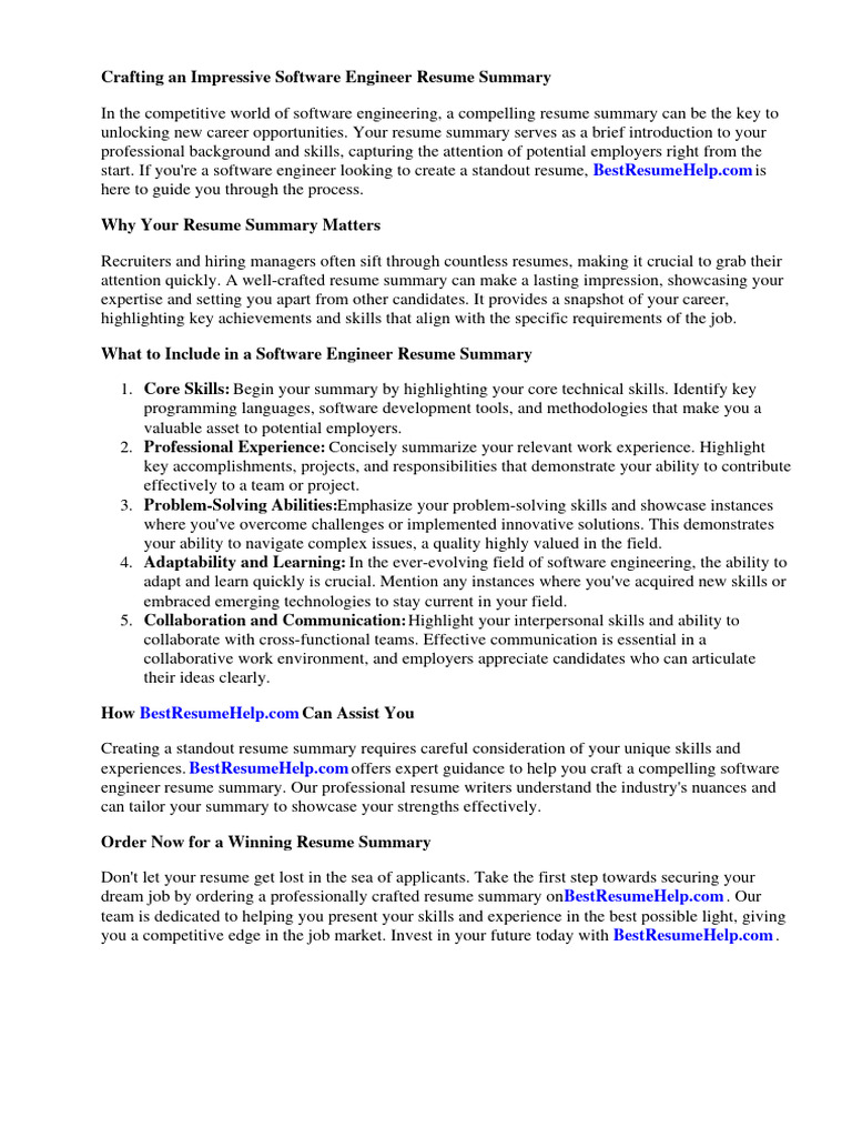 Software Engineer Resume Summary | PDF | Résumé | Software