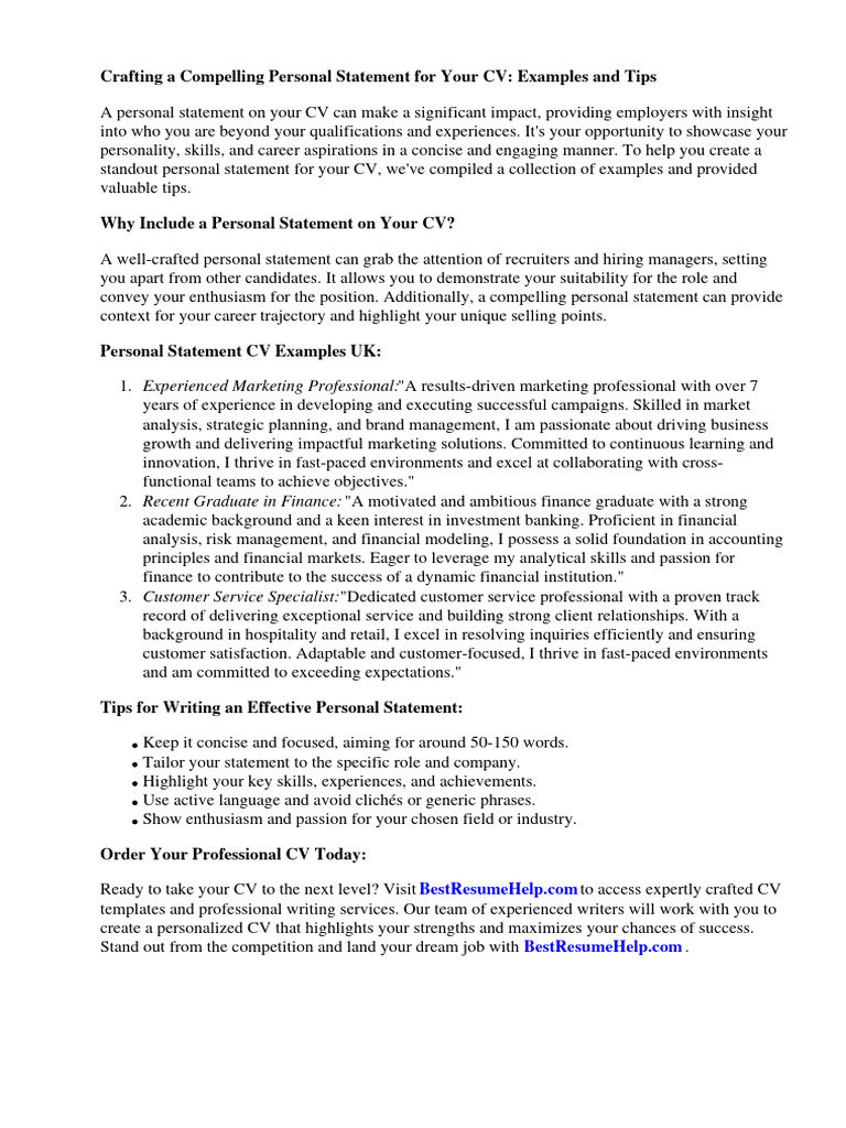 CV Personal Statement Guide | PDF | Résumé | Http Cookie