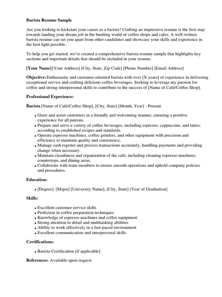Barista Resume Sample | PDF | Résumé | Coffeehouse