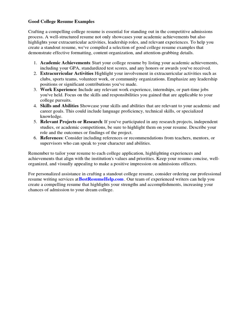Good College Resume Examples | PDF | Résumé | Experience