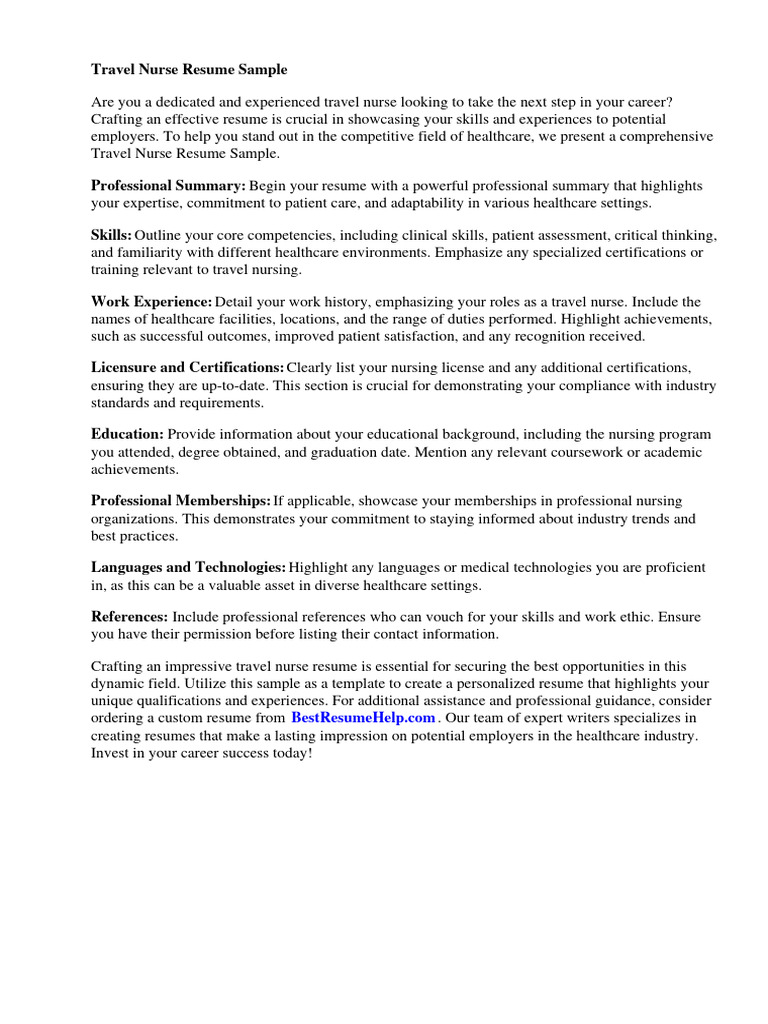 Travel Nurse Resume Sample | PDF | Nursing | Résumé