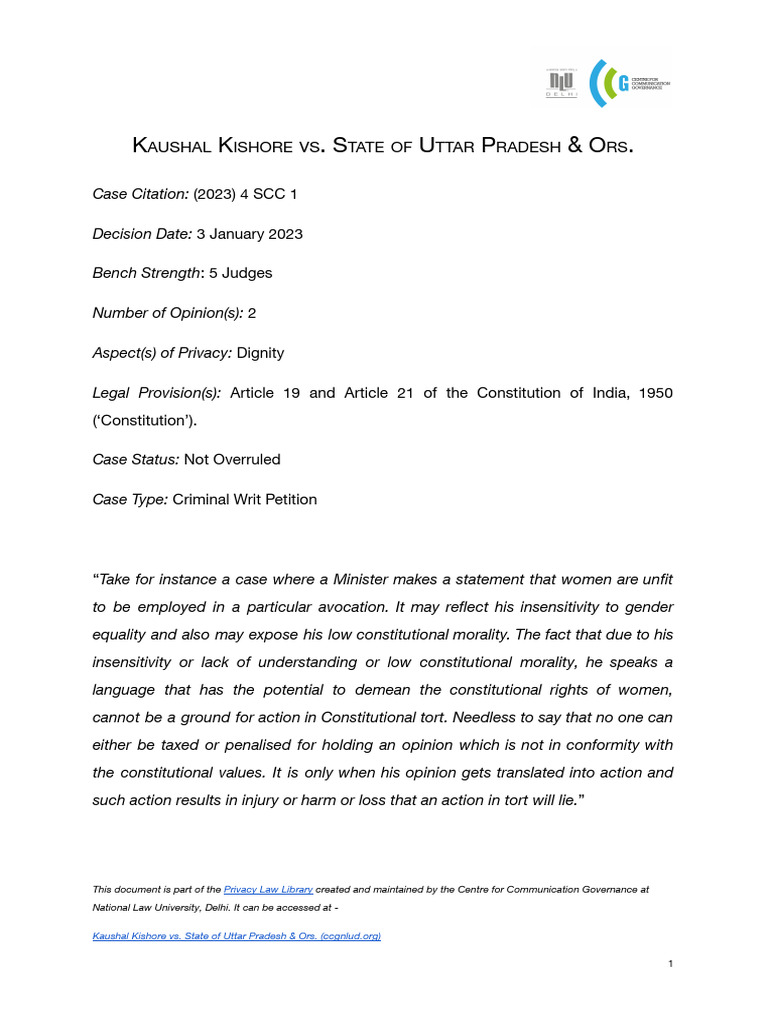 Kaushal Kishore Vs State of Up 5 | PDF | Right To Privacy | Supreme ...