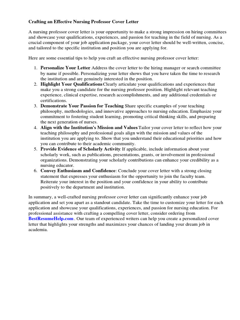 Nursing Professor Cover Letter | PDF | Nursing | Teachers