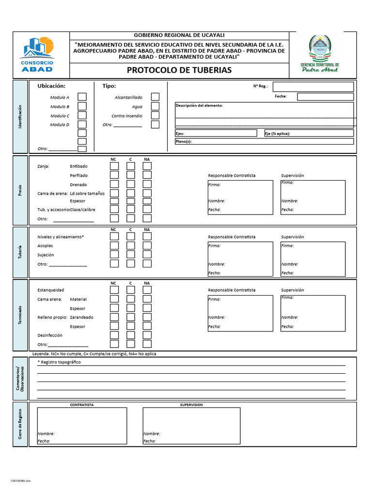 Protocolo de Tuberías | PDF | Ingeniería mecánica | Procesos industriales