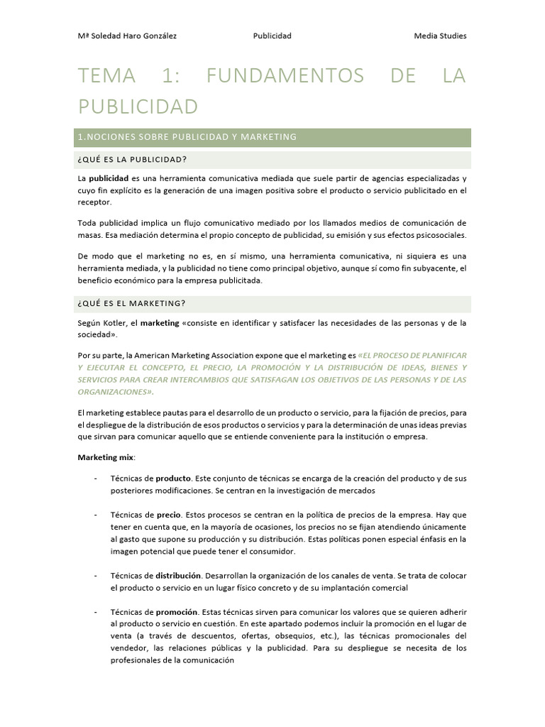Tema 1 Publicidad | PDF | Marketing | Publicidad