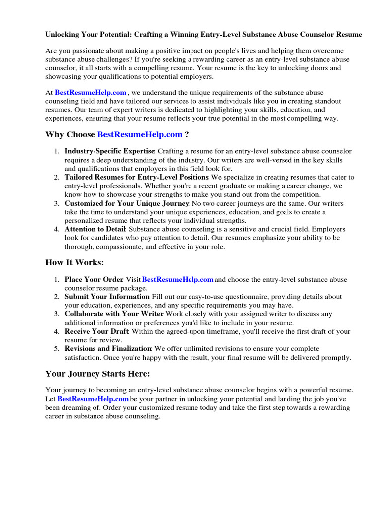 Substance Abuse Counselor Resume
