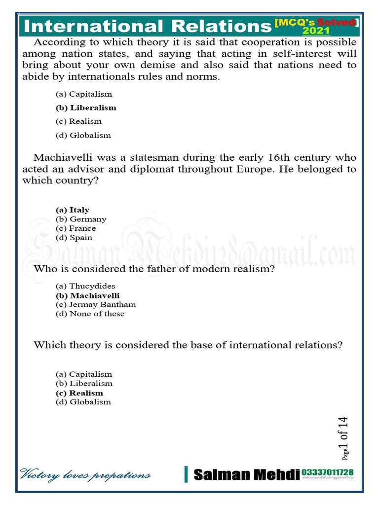 International Relations Theories Quiz | PDF | International Relations ...