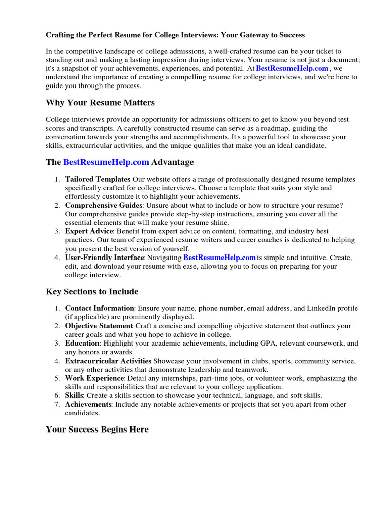 Resume For College Interview Template | PDF | Résumé | Job Interview