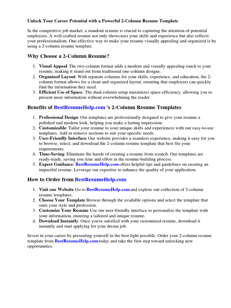 2 Column Resume Template | PDF | Résumé | Microsoft Word