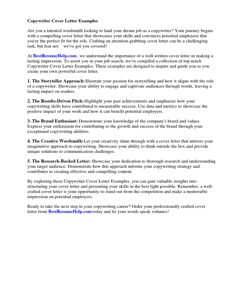 Copywriter Cover Letter Examples | PDF | Copywriting | Marketing
