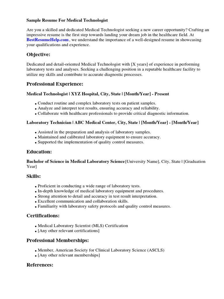 Sample Resume For Medical Technologist | PDF | Medical Laboratory ...