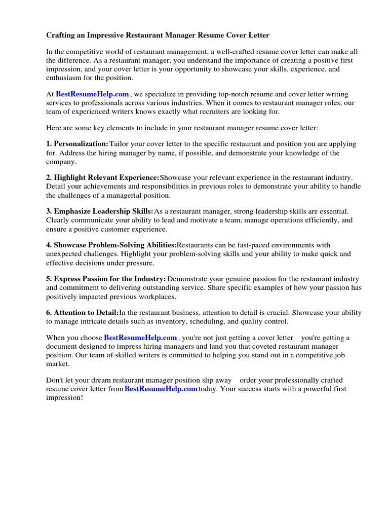 Restaurant Manager Resume Cover Letter | PDF | Résumé