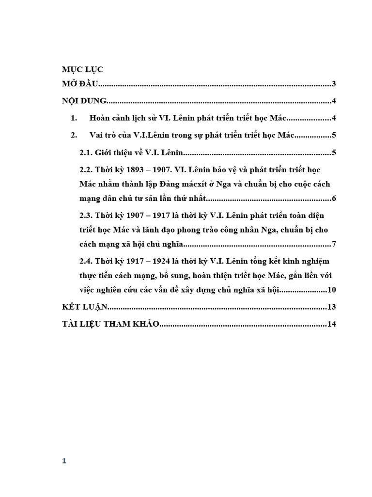 Phân tích vai trò của V.I.Lênin trong sự phát triển triết học Mác | PDF