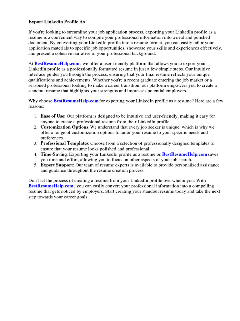 Export Linkedin Profile As Resume Download Free Pdf Linked In Résumé
