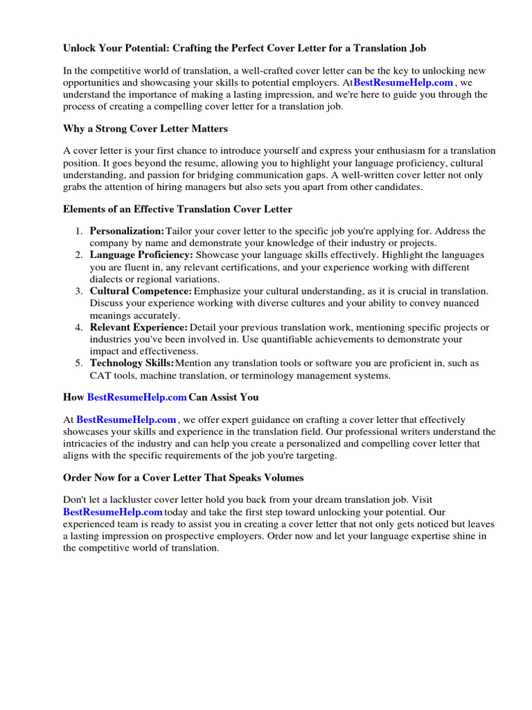 Sample Cover Letter For Translation Job | PDF | Résumé | Translations