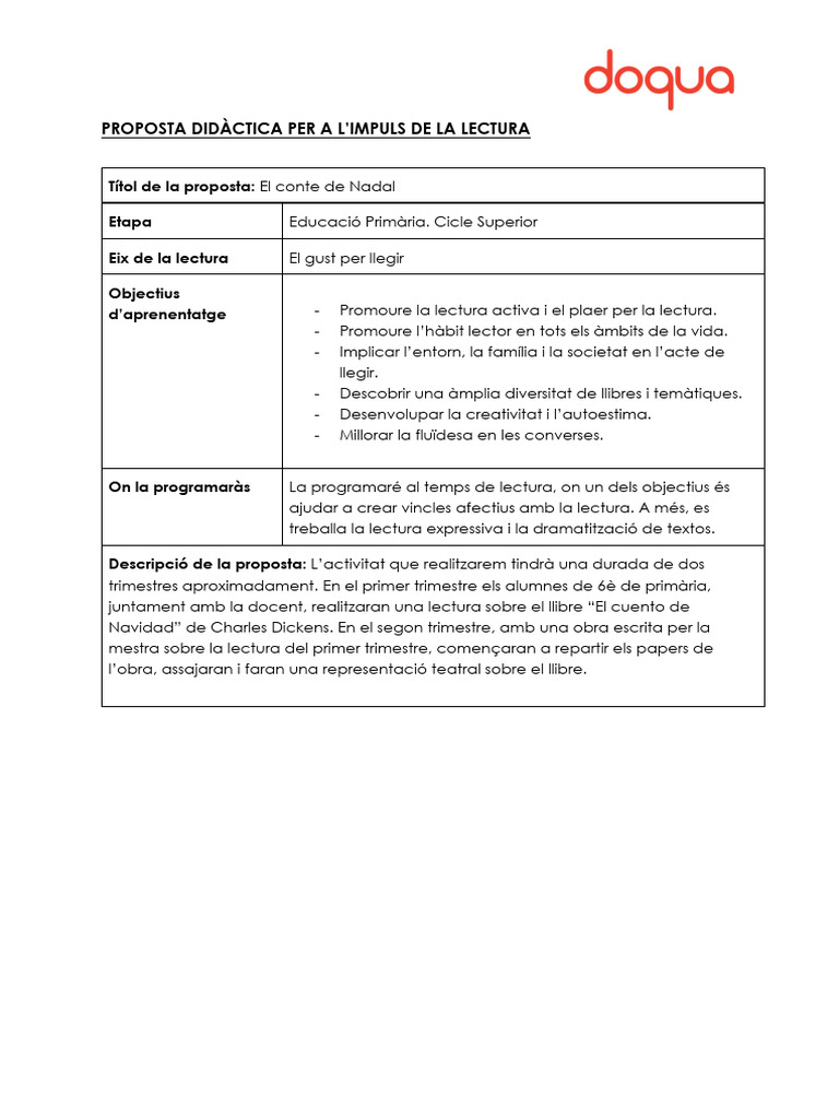 PROPOSTA DIDÀCTICA PER A L'IMPULS DE LA LECTURA - Judit Borràs | PDF