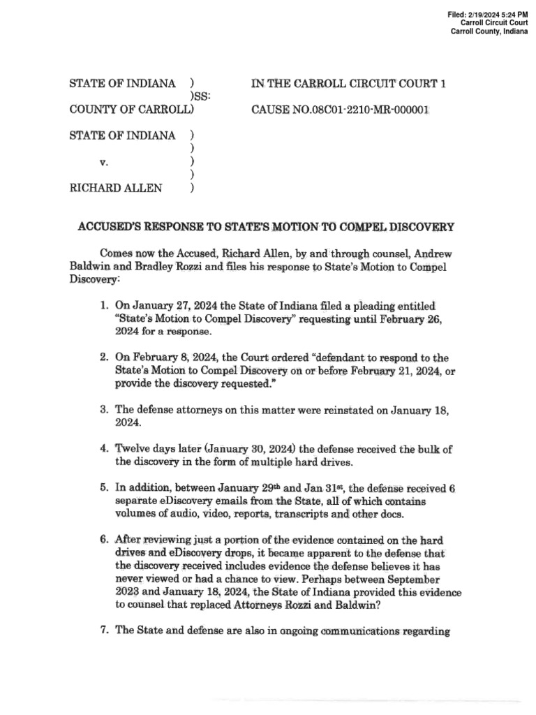 2024 02 20 - Accuseds Response To States Motion To Compel Discovery ...