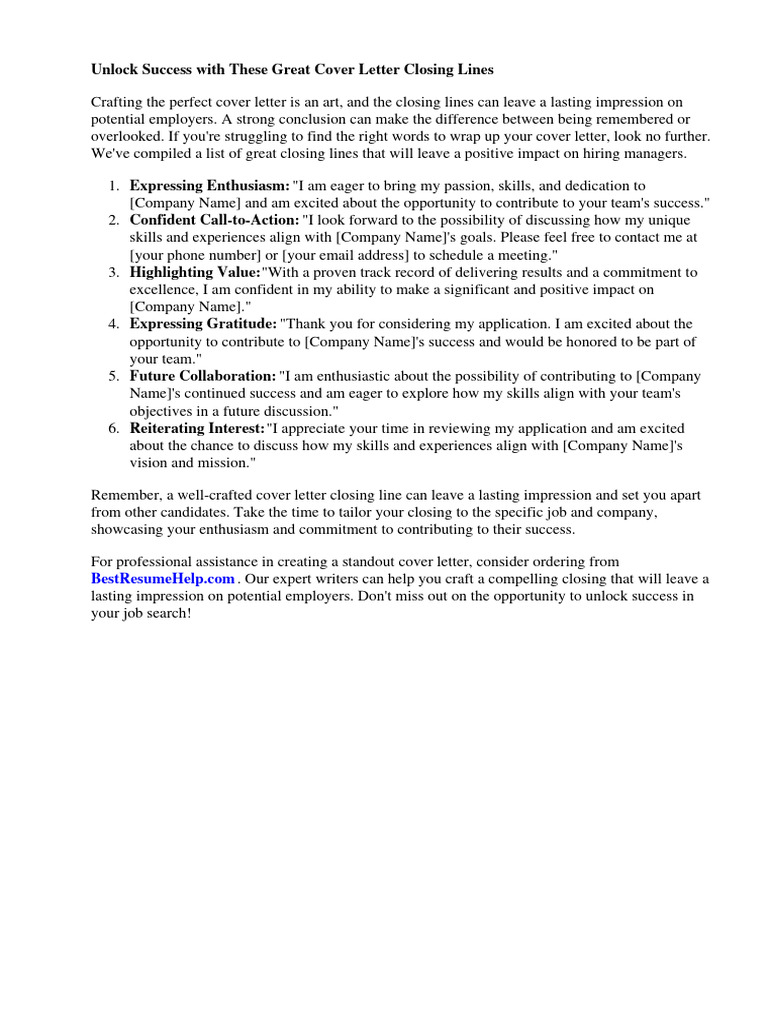 Great Cover Letter Closing Lines | PDF | Résumé | Employment