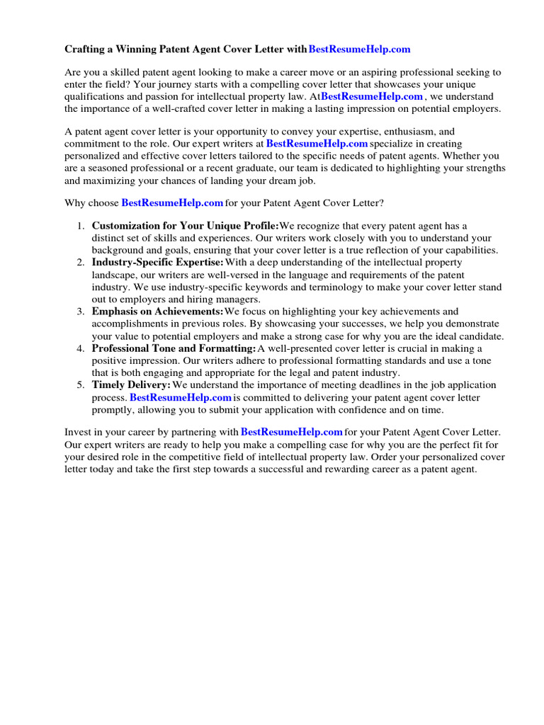 Patent Agent Cover Letter | PDF | Patent | Lawyer