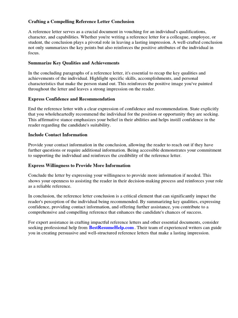 Reference Letter Conclusion | PDF | Résumé | Essays