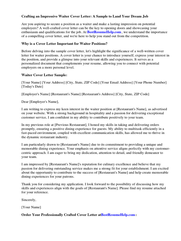 Waiter Cover Letter Sample | PDF | Waiting Staff | Résumé