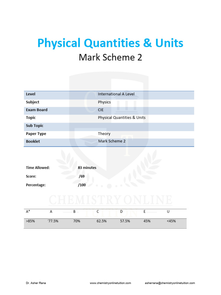 Physical Quantities & Units Mark Scheme | PDF | Density | Chemistry