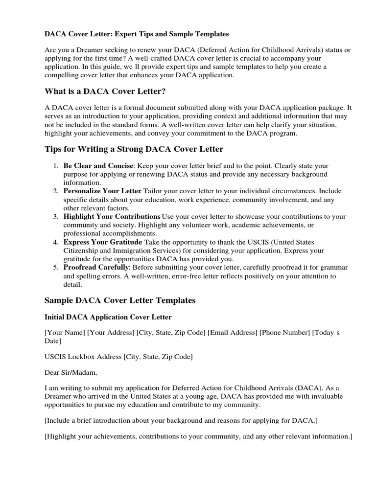 Daca Cover Letter 2019 | PDF | Deferred Action For Childhood Arrivals ...