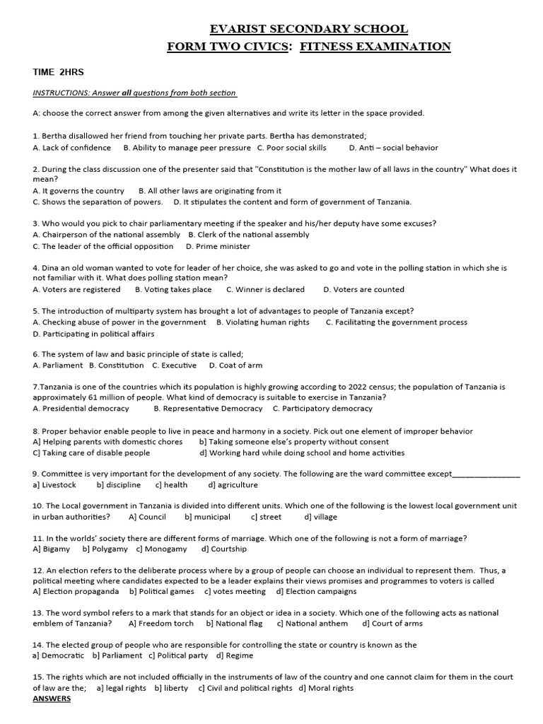 Civics Exam: Democracy Concepts and Answers | PDF | Democracy ...