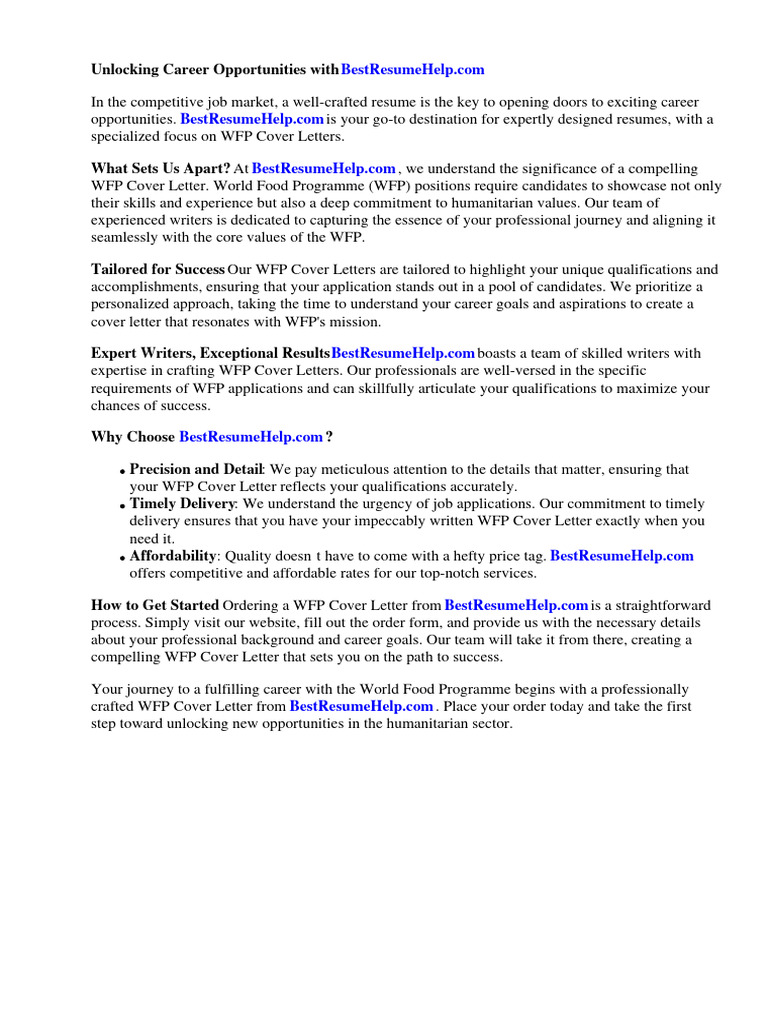 WFP Cover Letter | PDF | Résumé | Recruitment