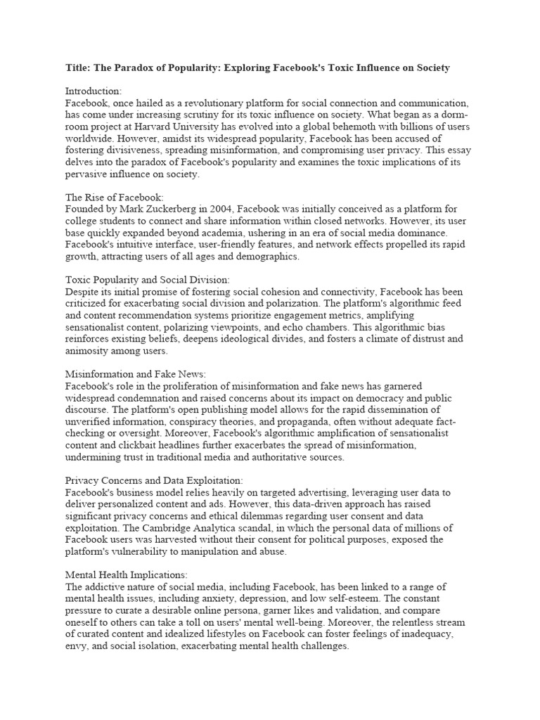 Exploring Facebook's Toxic Influence On Society | PDF | Facebook | Privacy