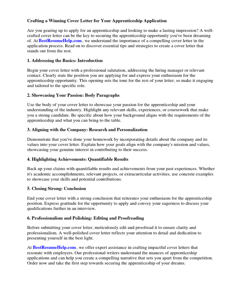 Cover Letter For Apprenticeship Application | Download Free PDF ...
