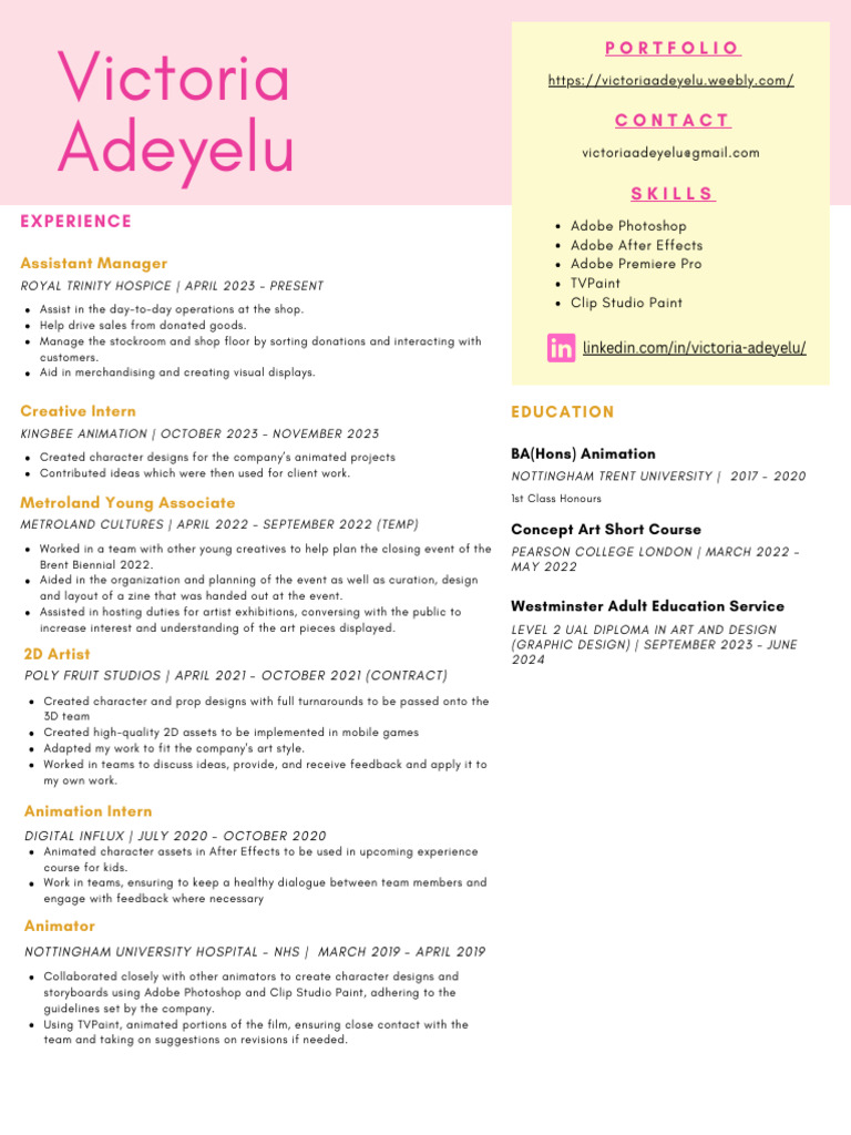 Victoria Adeyelu: Animation Expertise | PDF