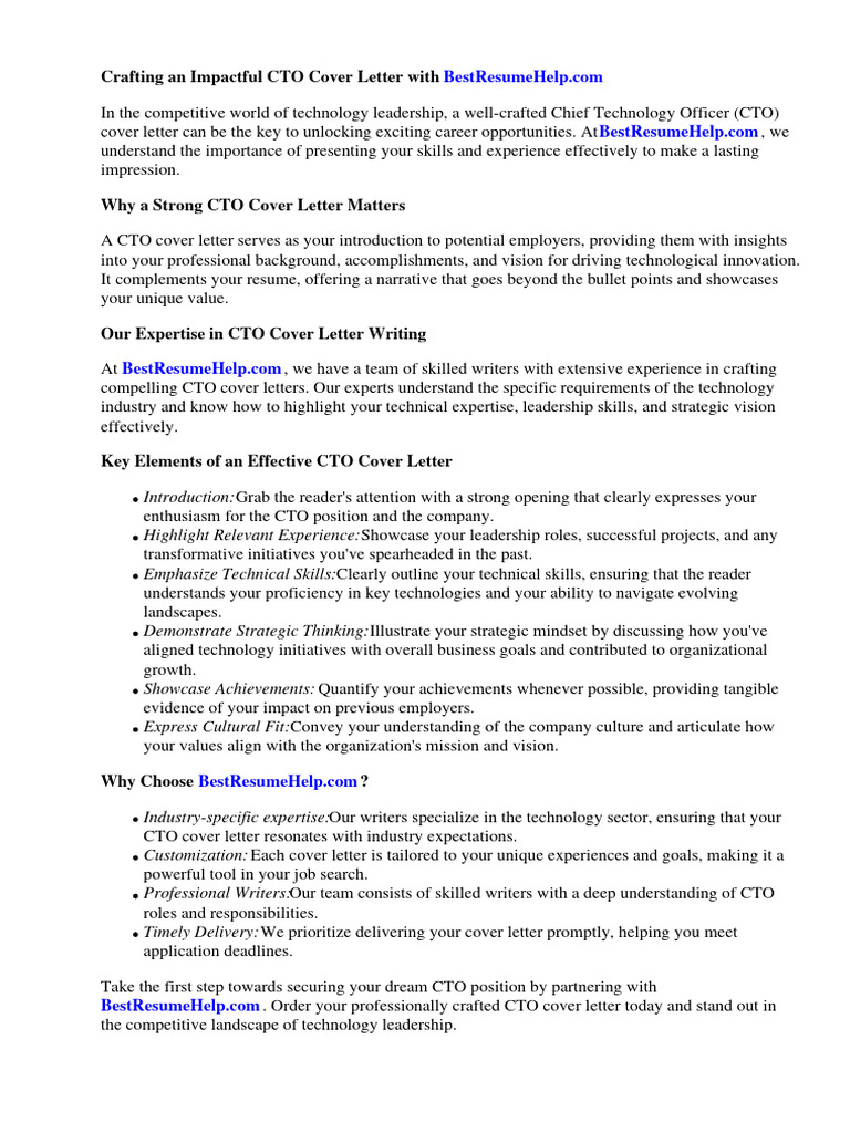 Cto Cover Letter | PDF | Leadership | Cloud Computing