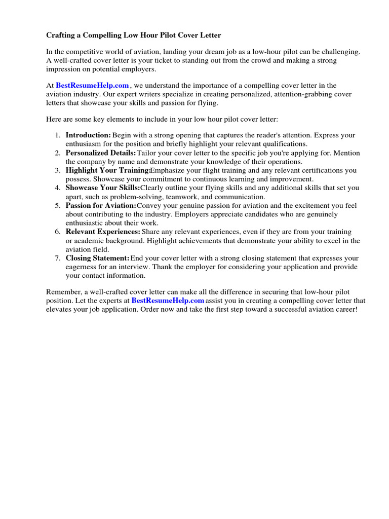 Low Hour Pilot Cover Letter | PDF | Résumé | Airlines