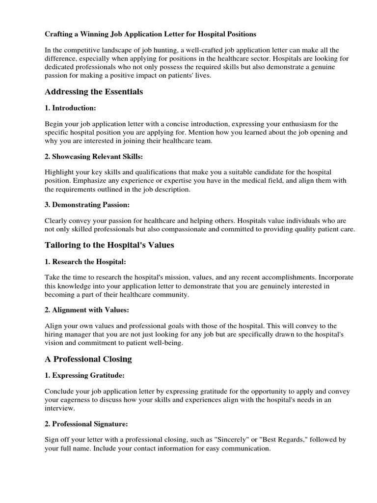 Job Application Letter Hospital | PDF | Résumé | Health Care