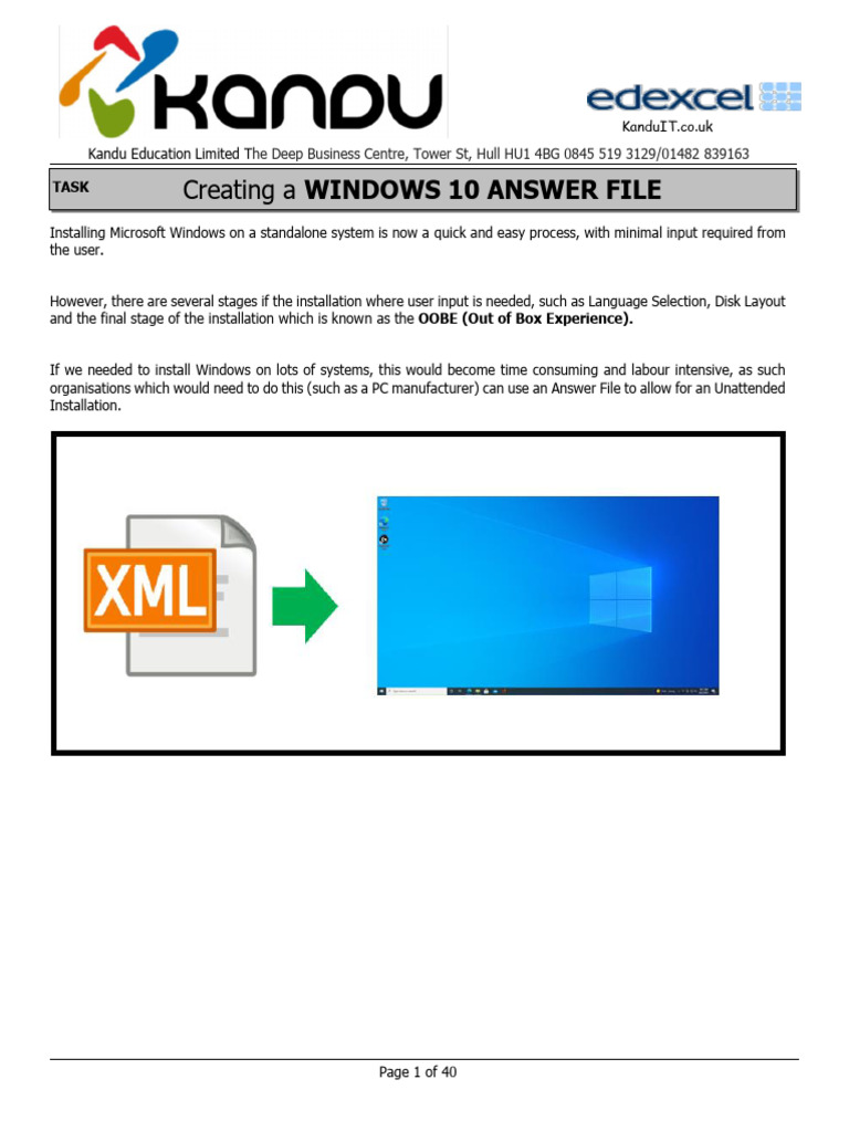 Task 1 - Creating An Answer File | Download Free PDF | Installation (Computer Programs ...