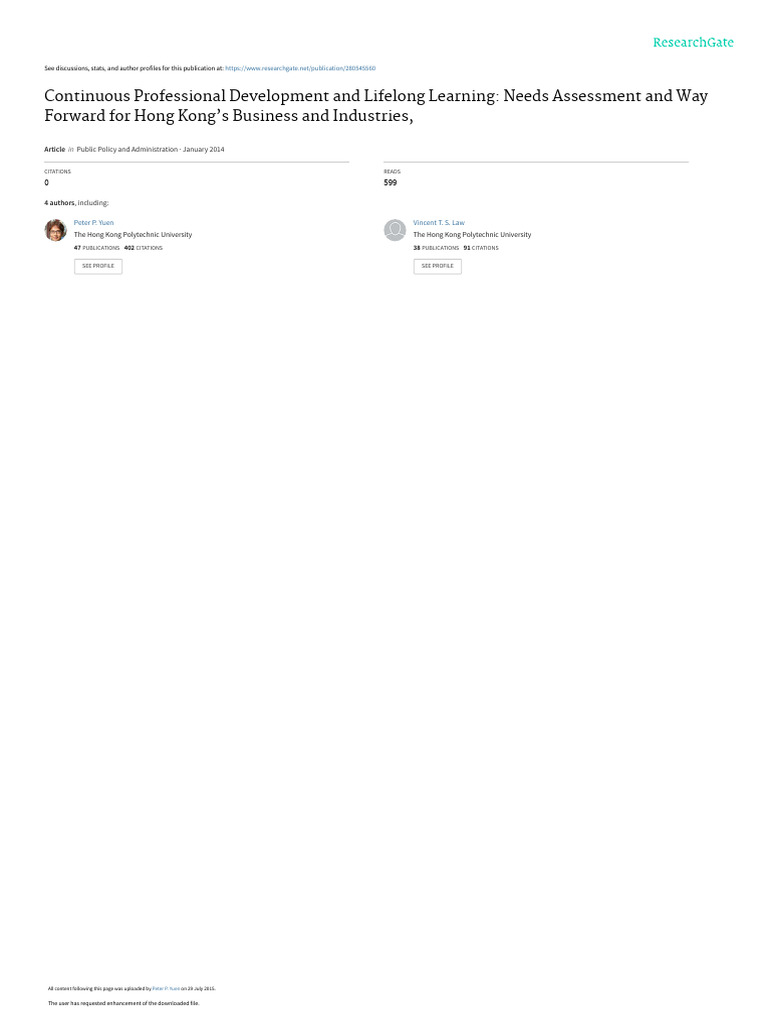 Continuous Professional Development and Lifelong Learning: Needs ...