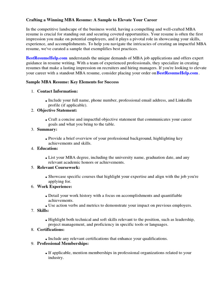 Mba Resume Sample | Download Free PDF | Résumé | Master Of Business ...