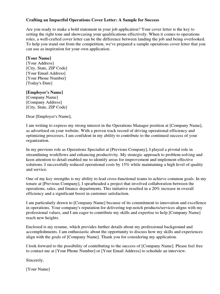 Operations Cover Letter Sample | PDF | Goal | Employee Retention