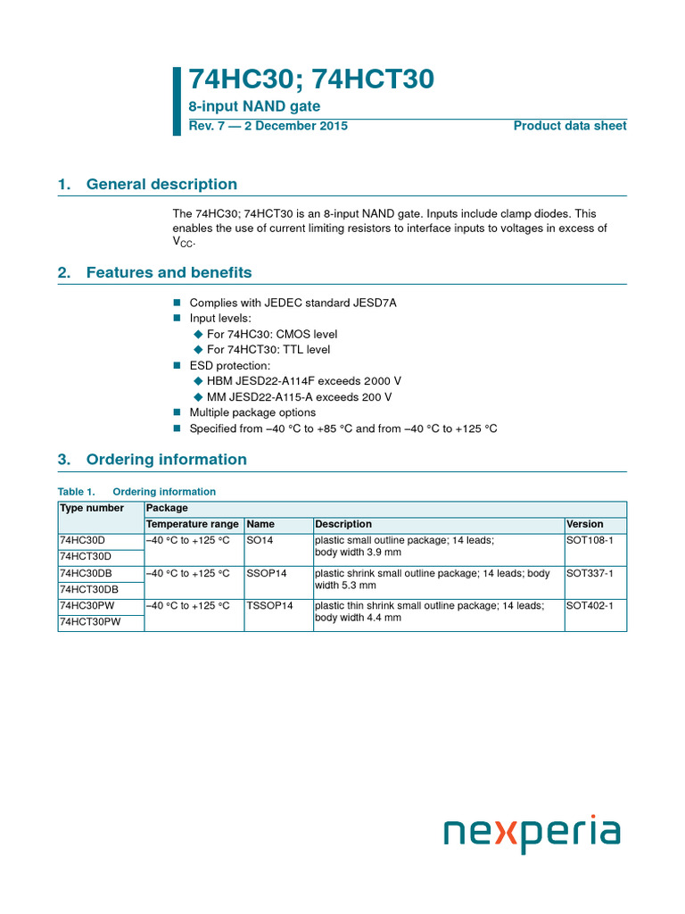 74HC HCT30 | PDF | Logic Gate | Electrical Circuits