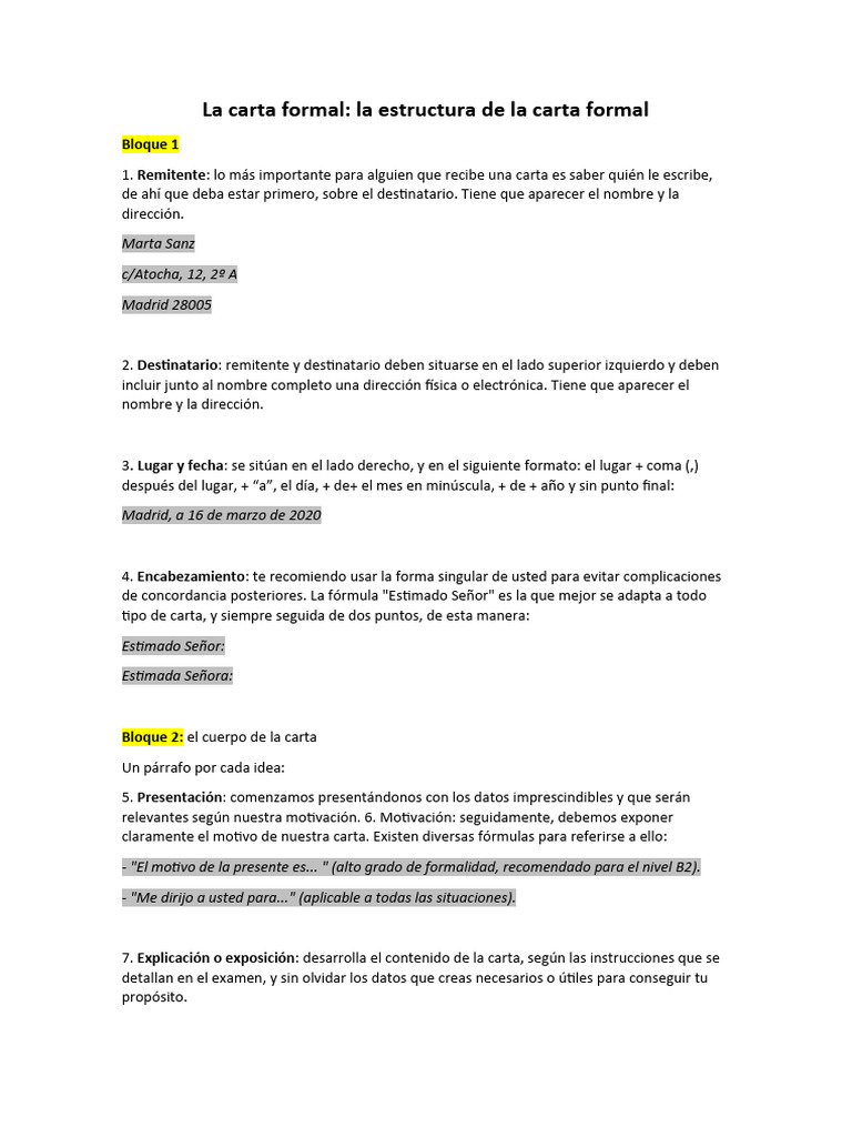Estructura de una carta formal | PDF