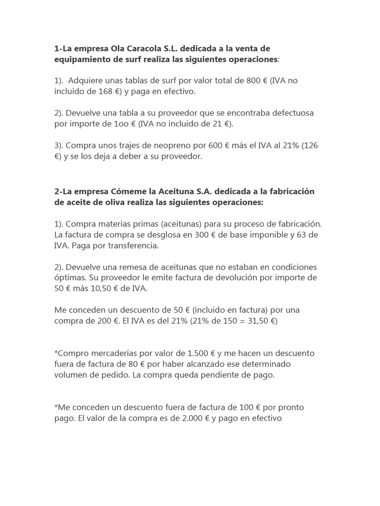 Ejer. Compras Ola Caracola | PDF