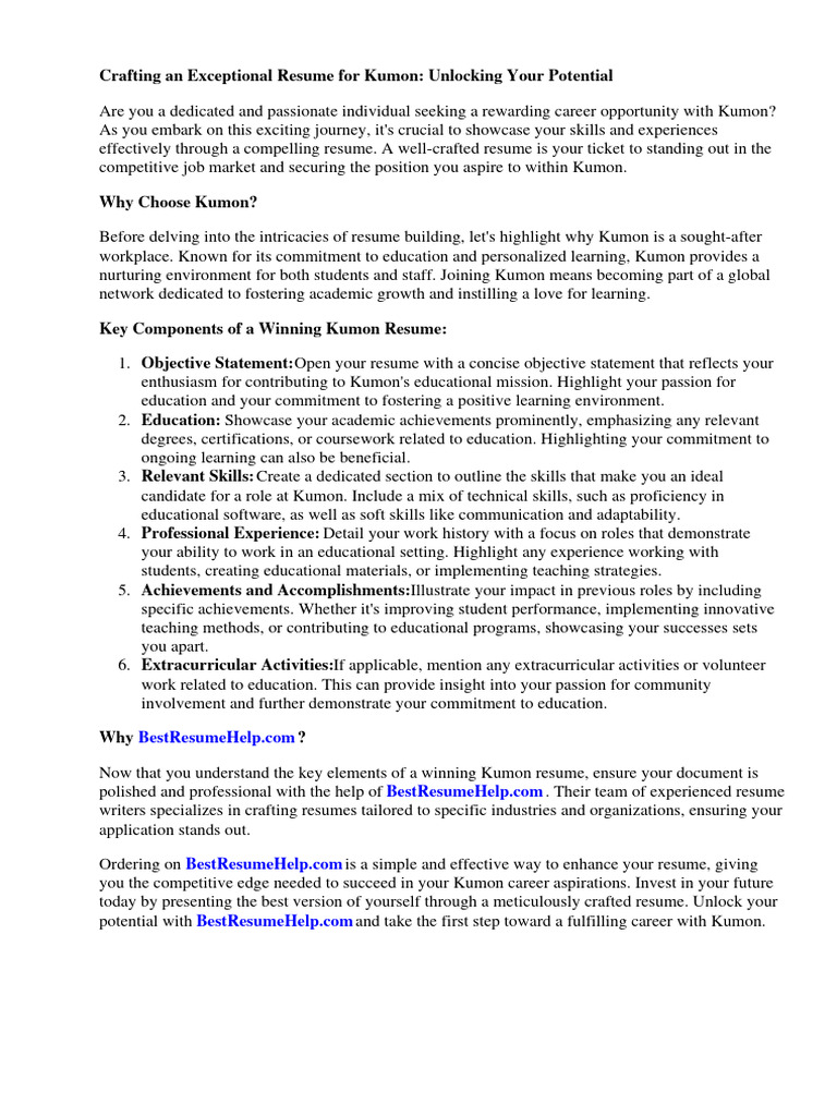 Resume For Kumon | PDF | Worksheet | Résumé