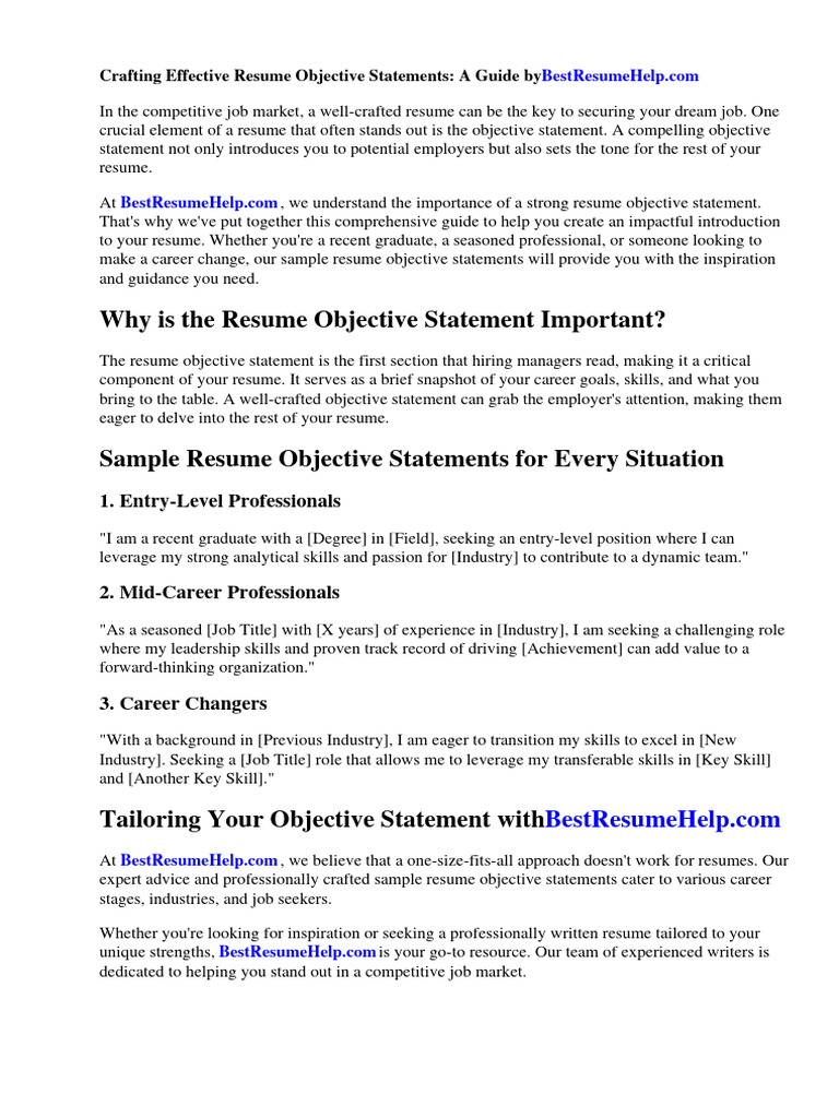 Sample Resume Objective Statements | PDF | Résumé | Experience