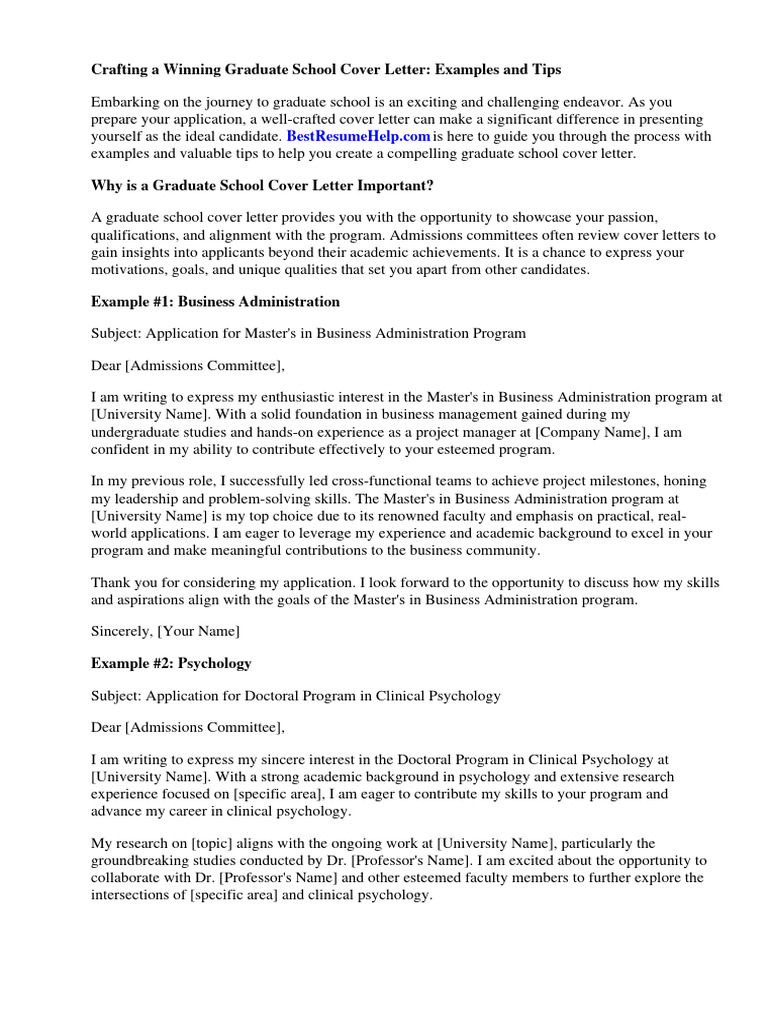 Graduate School Cover Letter Examples | Download Free PDF | Résumé ...