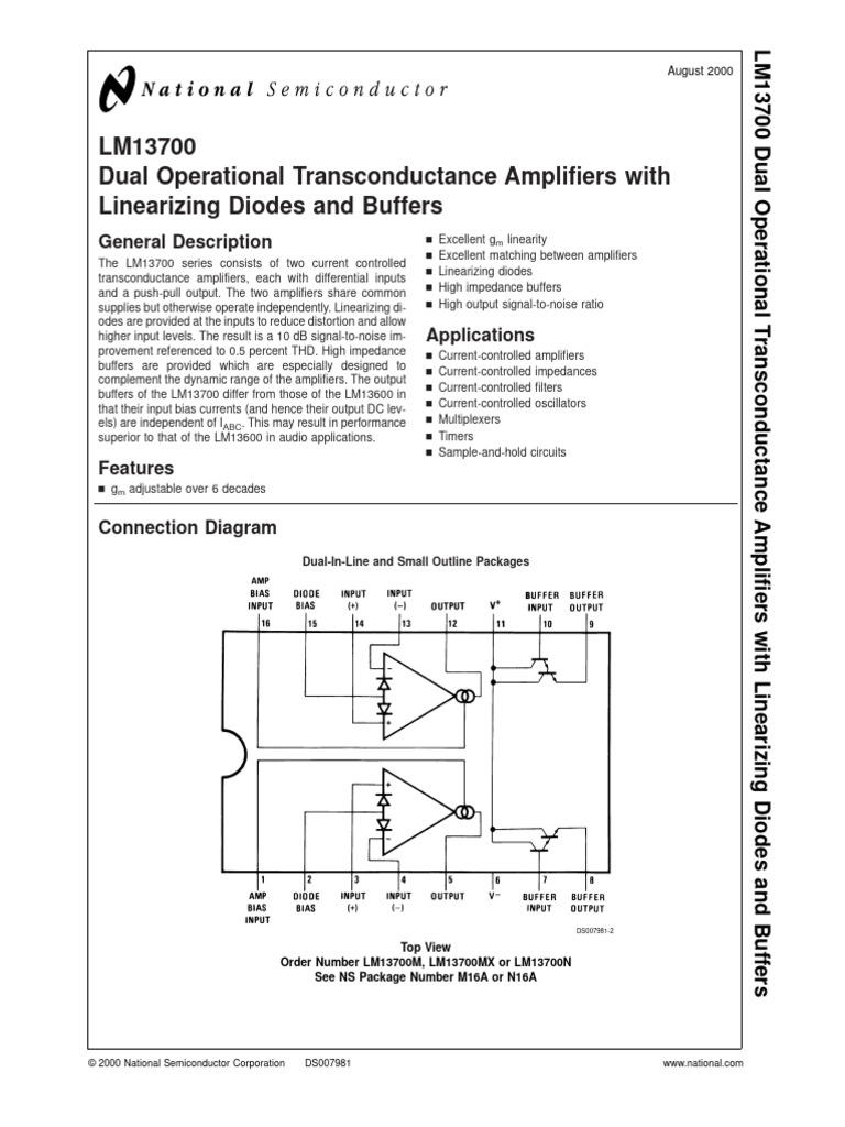 LM13700 | PDF | Amplifier | Diode