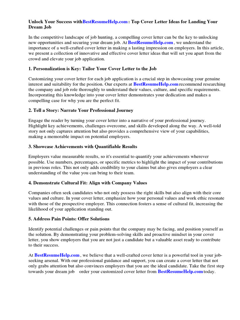 Cover Letter Ideas For A Job | PDF | Résumé | Internship