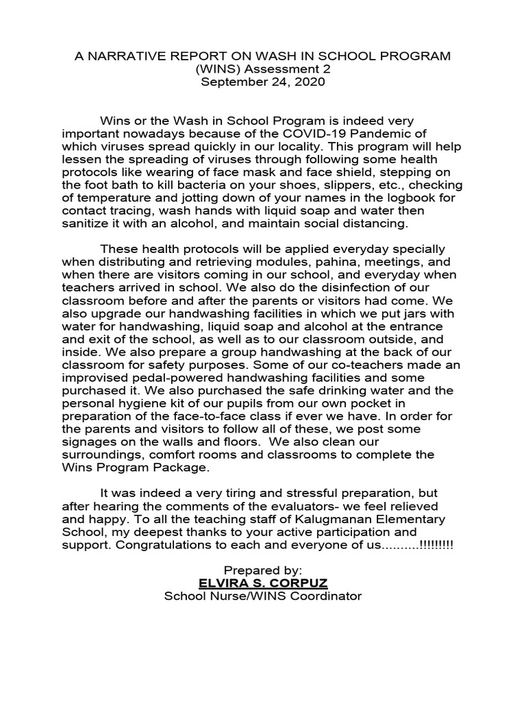 A NARRATIVE REPORT ON WASH IN SCHOOL PROGRA1 | PDF | Hand Washing | Hygiene