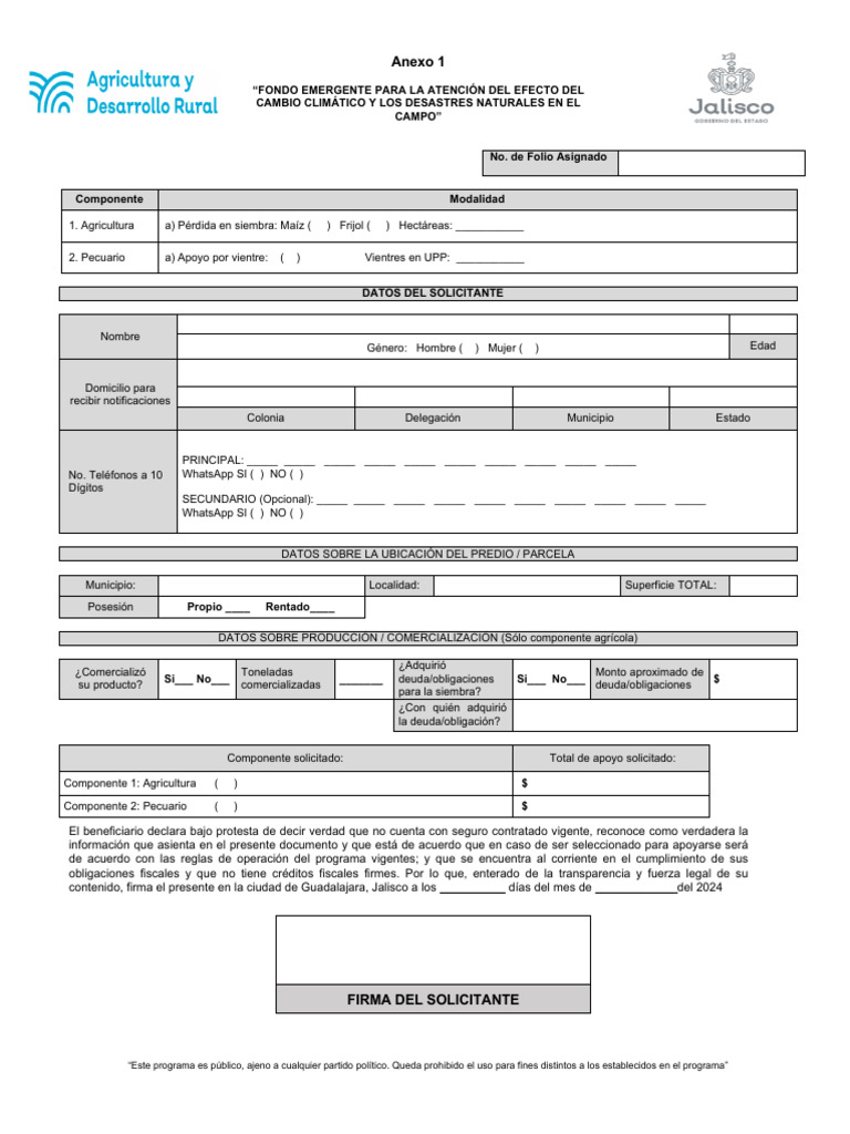 Anexo 1. Solicitud de Apoyo | PDF