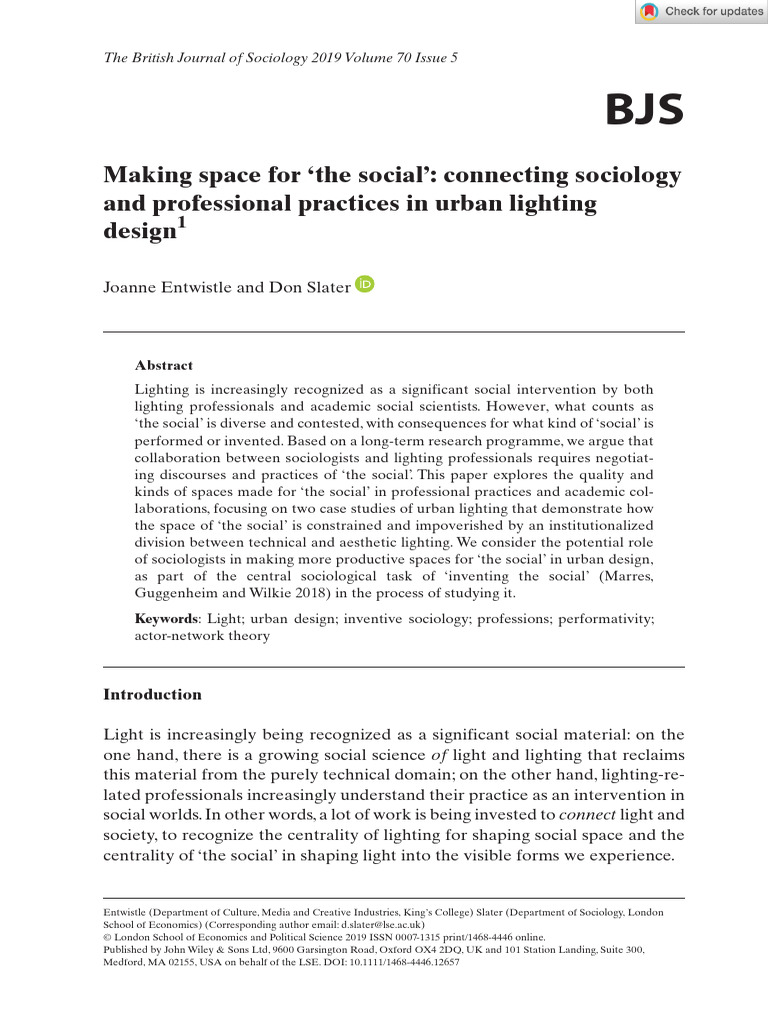British Journal of Sociology - 2019 - Entwistle - Making Space For The ...